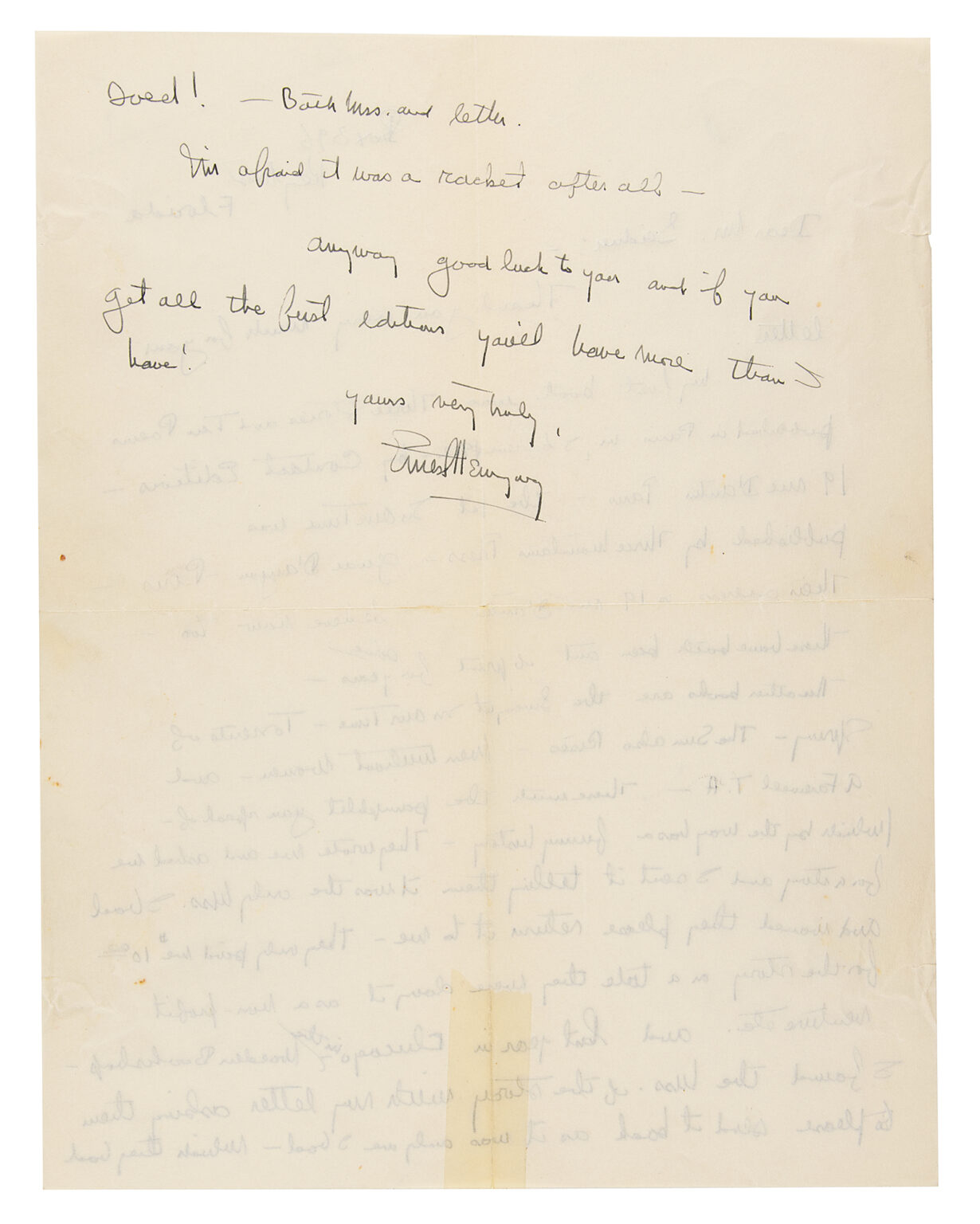 Sell Ernest Hemingway Letters, Photographs, Books at RR Auction