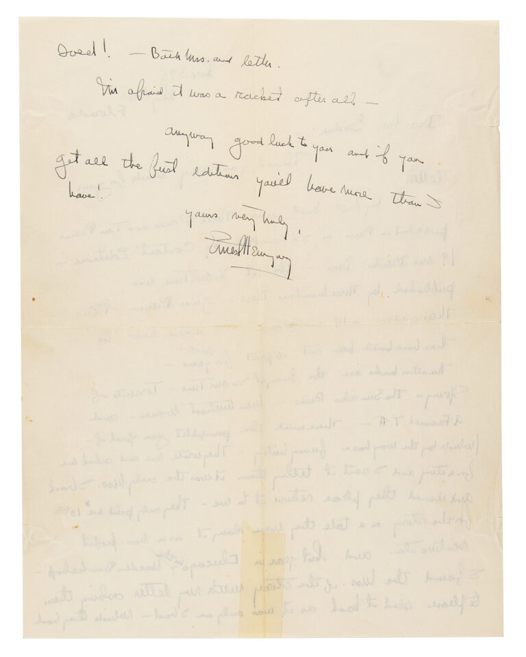 Sell Ernest Hemingway Letters, Photographs, Books at RR Auction